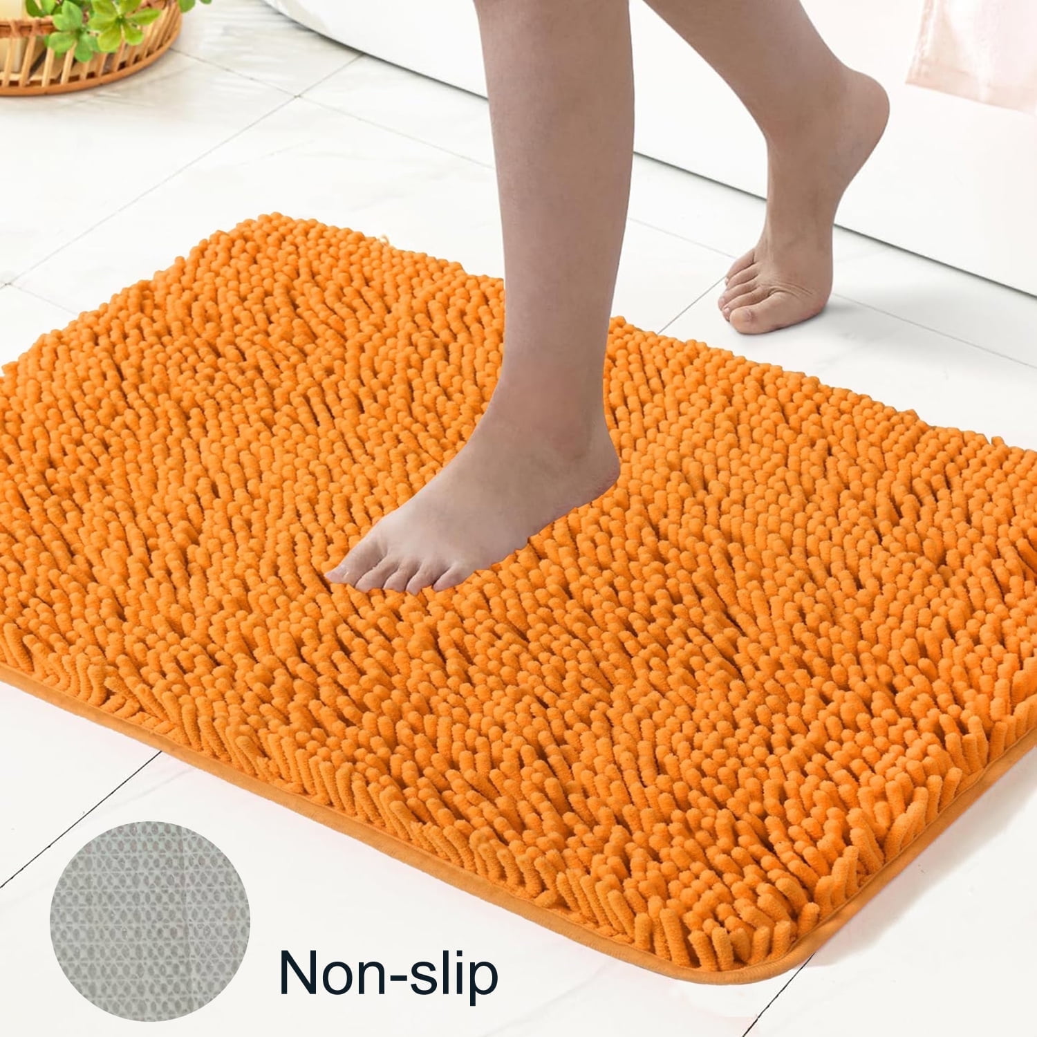 Asunby Orange Bathroom Rugs – Soft, Absorbent Chenille Mats with Non ...