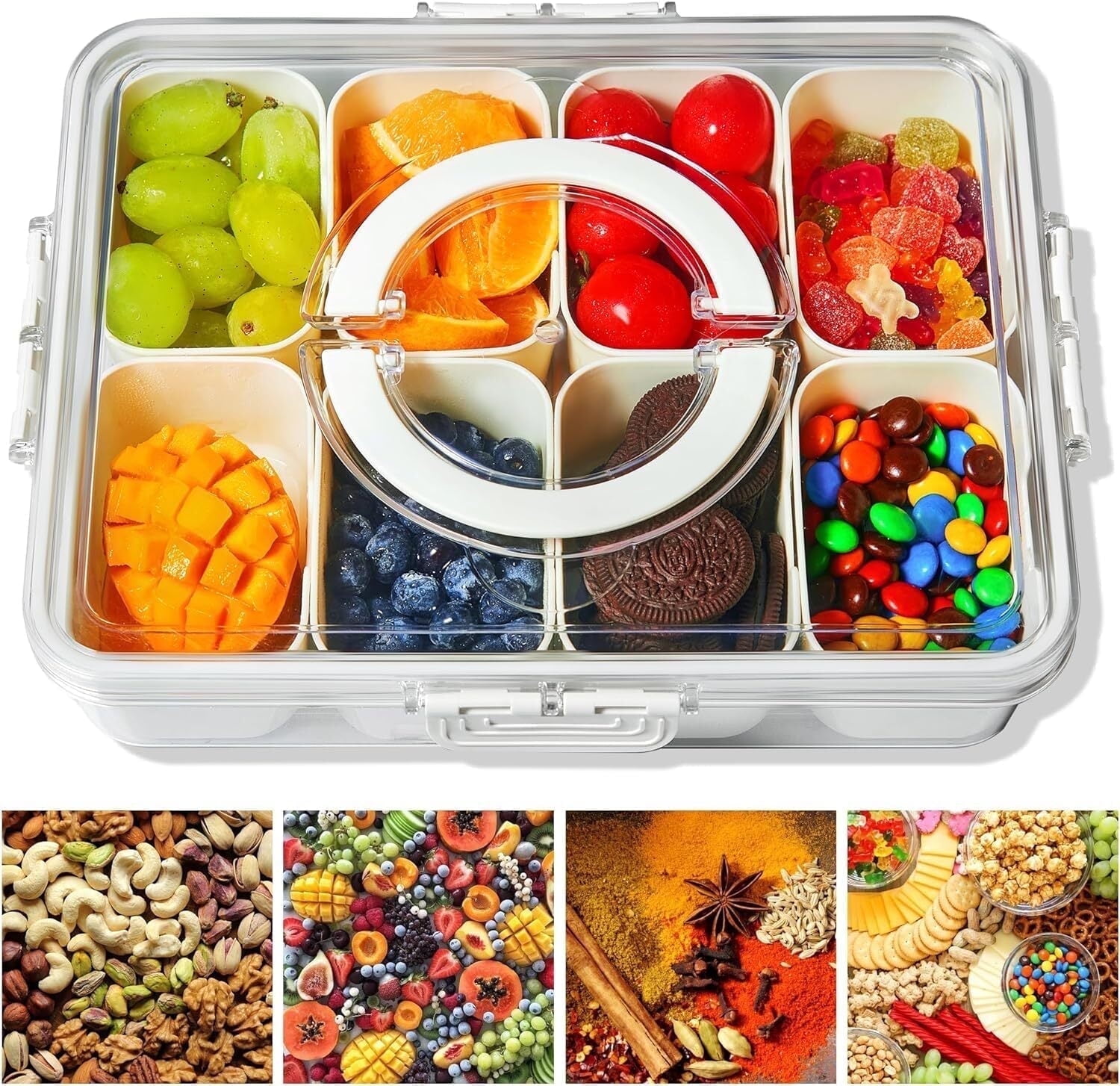Asunby Snackle Box Container, Divided Serving Tray with Lid and Handle ...