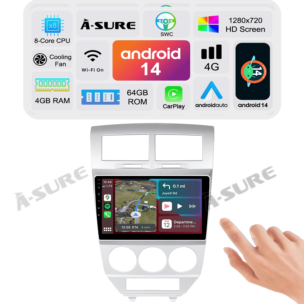 Asure 10.1" 4+64G Car Stereos For Dodge Caliber (2006-2012) with Manual Air Conditioner with ...