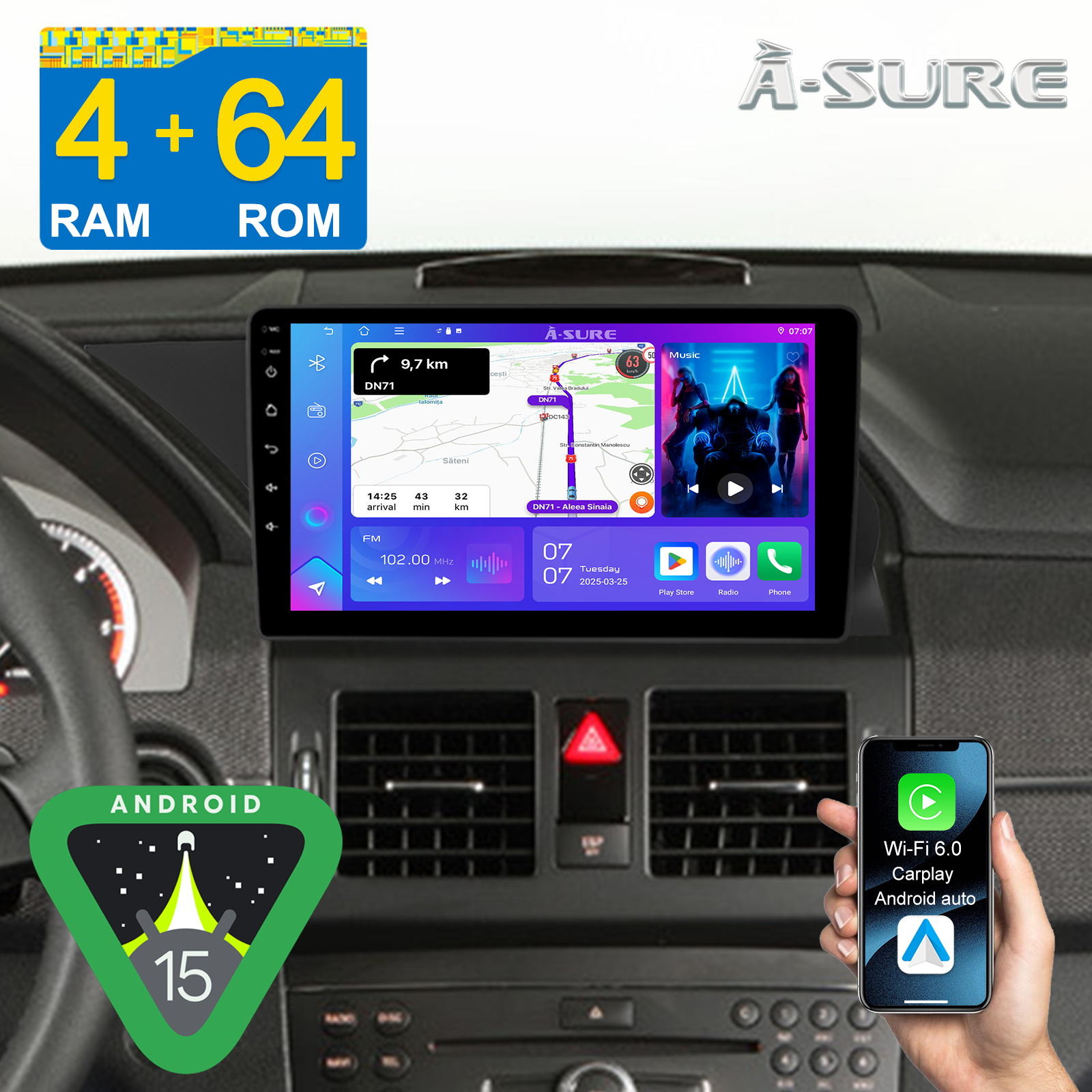 Asure 4+64GB Android 15 Car Radio Stereo for Mercedes-Benz GLK Class ...