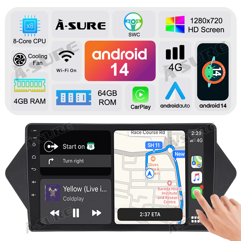 Asure 9" 4+64G Car Stereos For Acura MDX YD2 (2007-2013) High-spec Version with Android Auto and ...