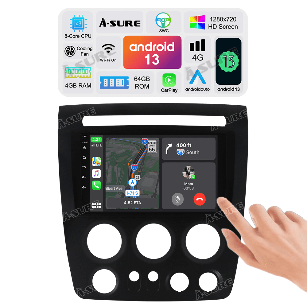 Asure 9" 4+64G Car Stereos For Hummer H3 (2006-2010) with Android Auto and CarPlay Radio ...
