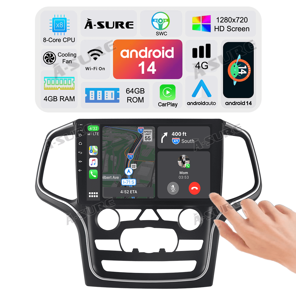 Asure 9" 4+64G Car Stereos For Jeep Grand Cherokee Trackhawk WK2 (2014 ...