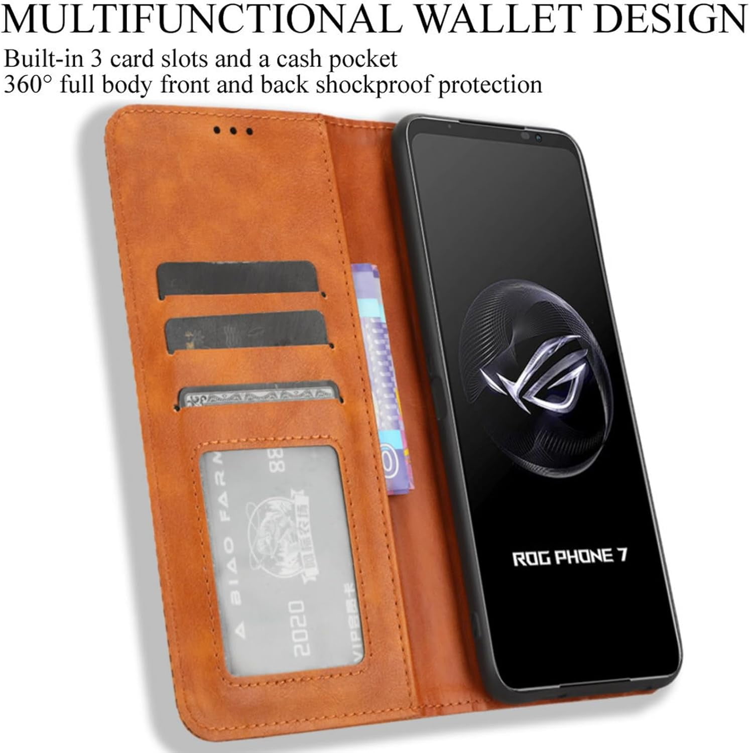 Asus ROG Phone 7 Case, Retro PU Leather Magnetic Full Body Shockproof ...