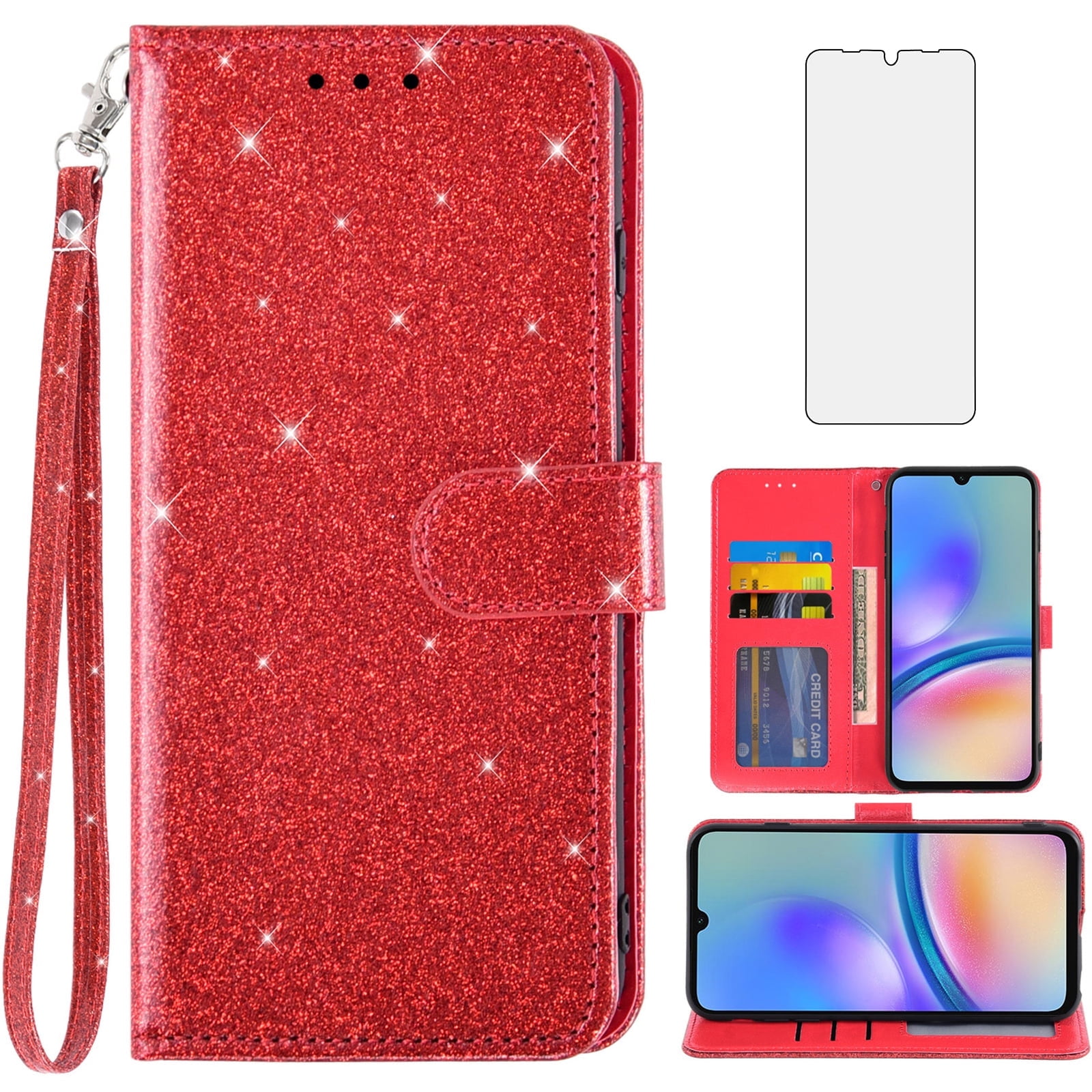 Asuwish Compatible with Samsung Galaxy A05s/A05 Wallet Phone Case and Tempered Glass Screen ...