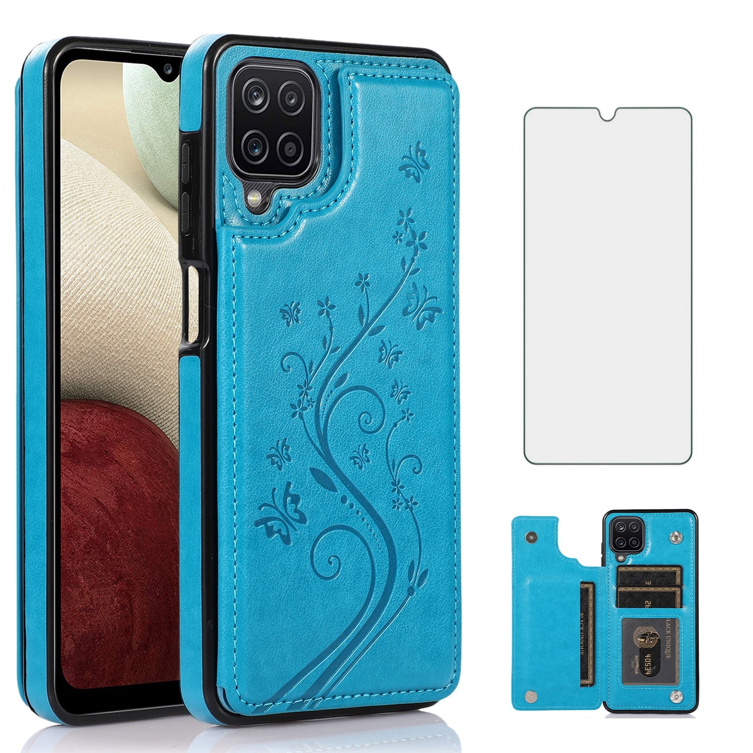 Asuwish Compatible with Samsung Galaxy A12/M12 Wallet Phone Case Tempered Glass Screen Protector ...