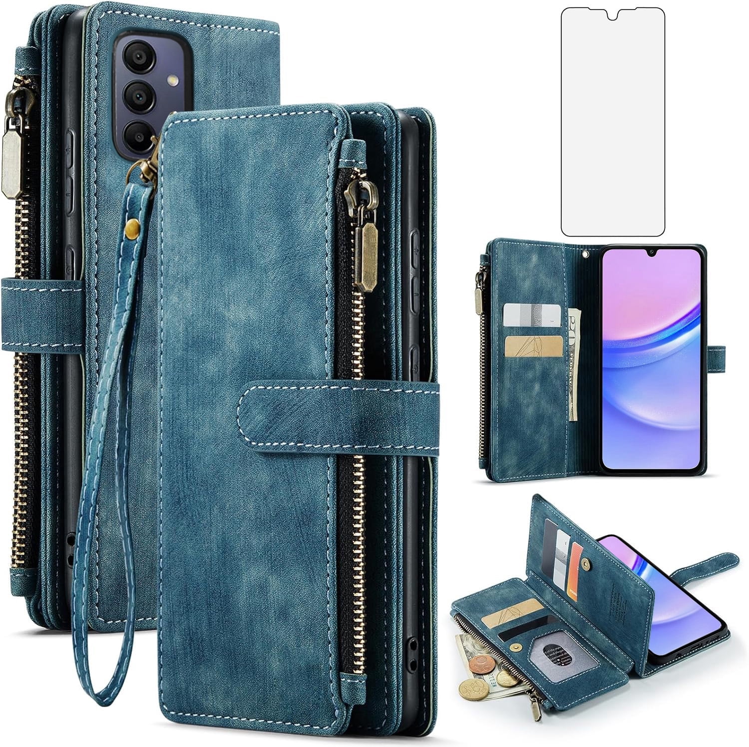 Asuwish Kickstand Hard Shell Wallet Cell Phone Case with Tempered Glass ...