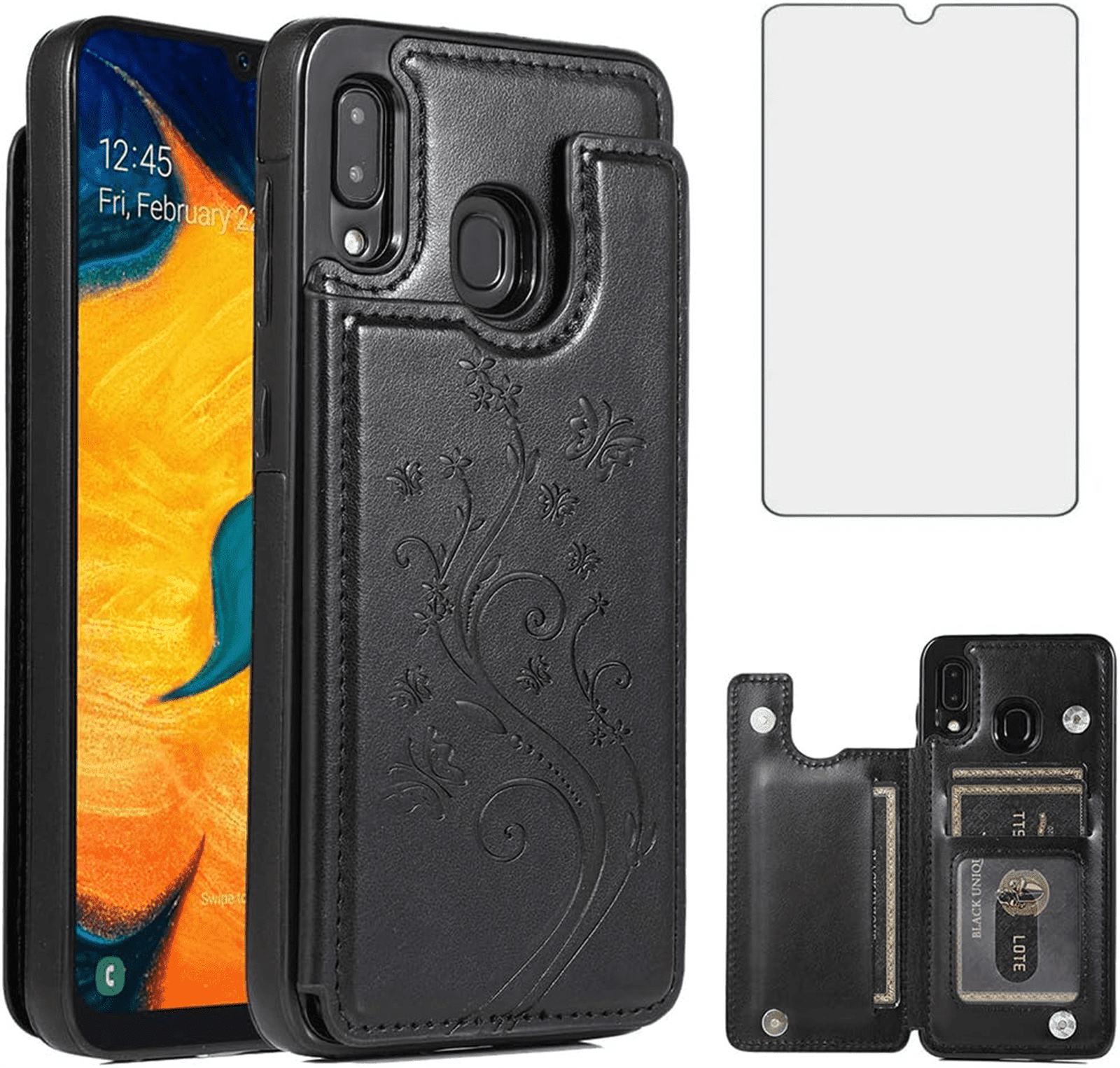 Asuwish Compatible with Samsung Galaxy A20 A30 Wallet Phone Case Tempered Glass Screen Protector ...