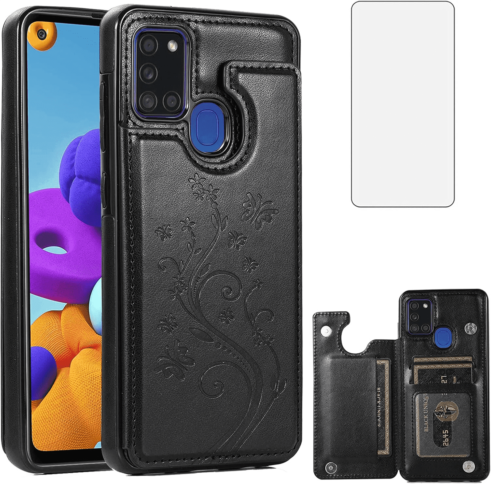Asuwish Compatible with Samsung Galaxy A21S Wallet Phone Case Tempered ...