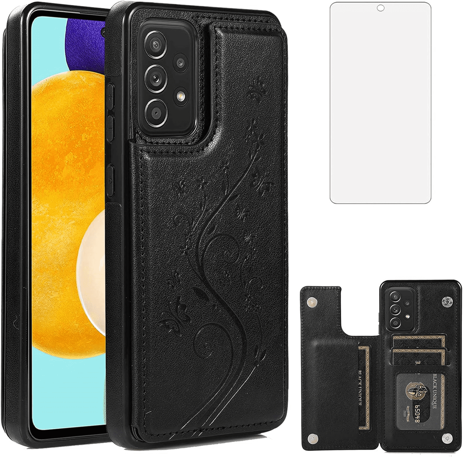 Phone Case for Samsung Galaxy A53 5G 2022 with Tempered Glass Screen Protector Card Holder ...