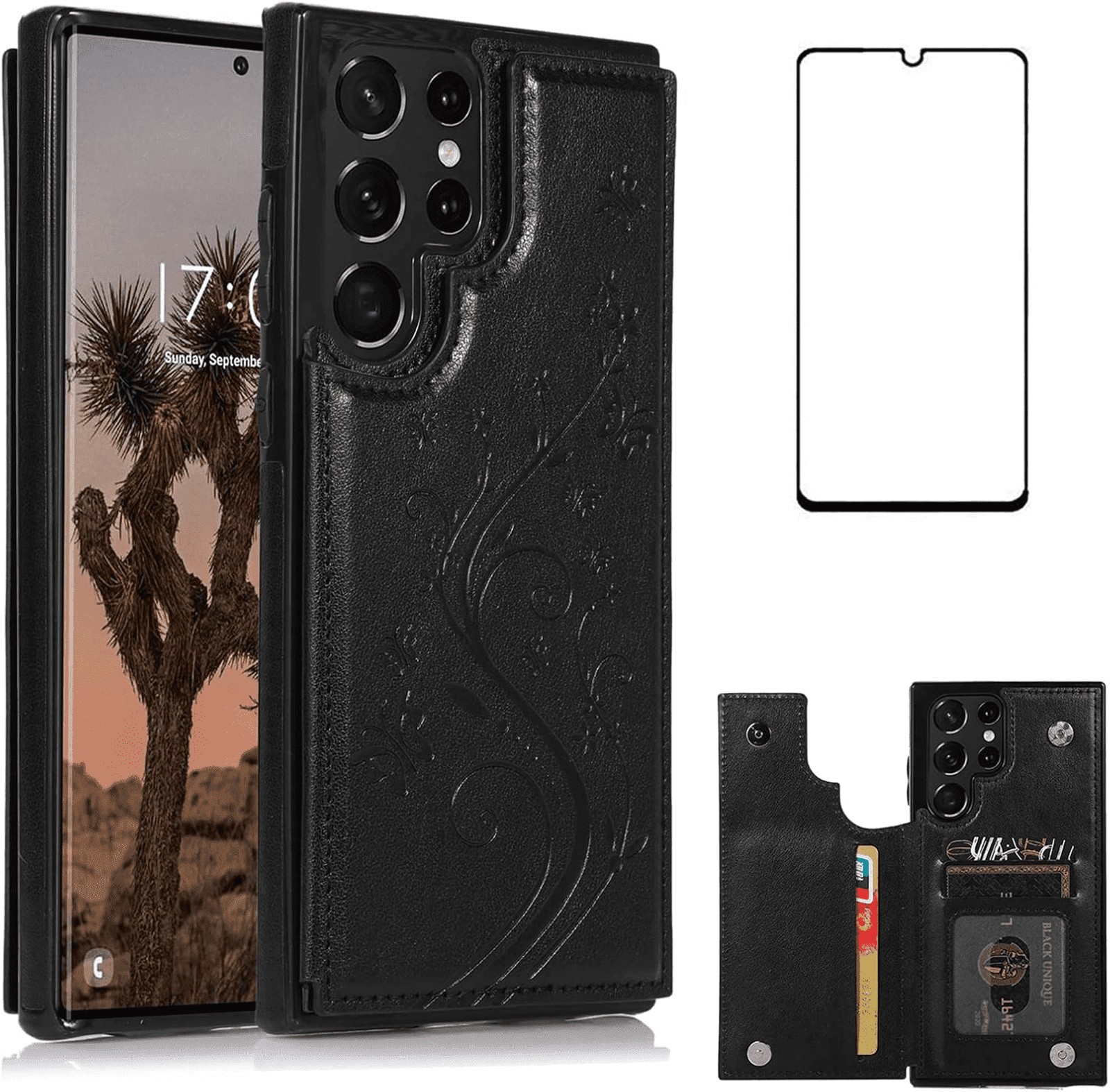 Asuwish Compatible with Samsung Galaxy S22 Ultra 5G Wallet Phone Case Tempered Glass Screen ...