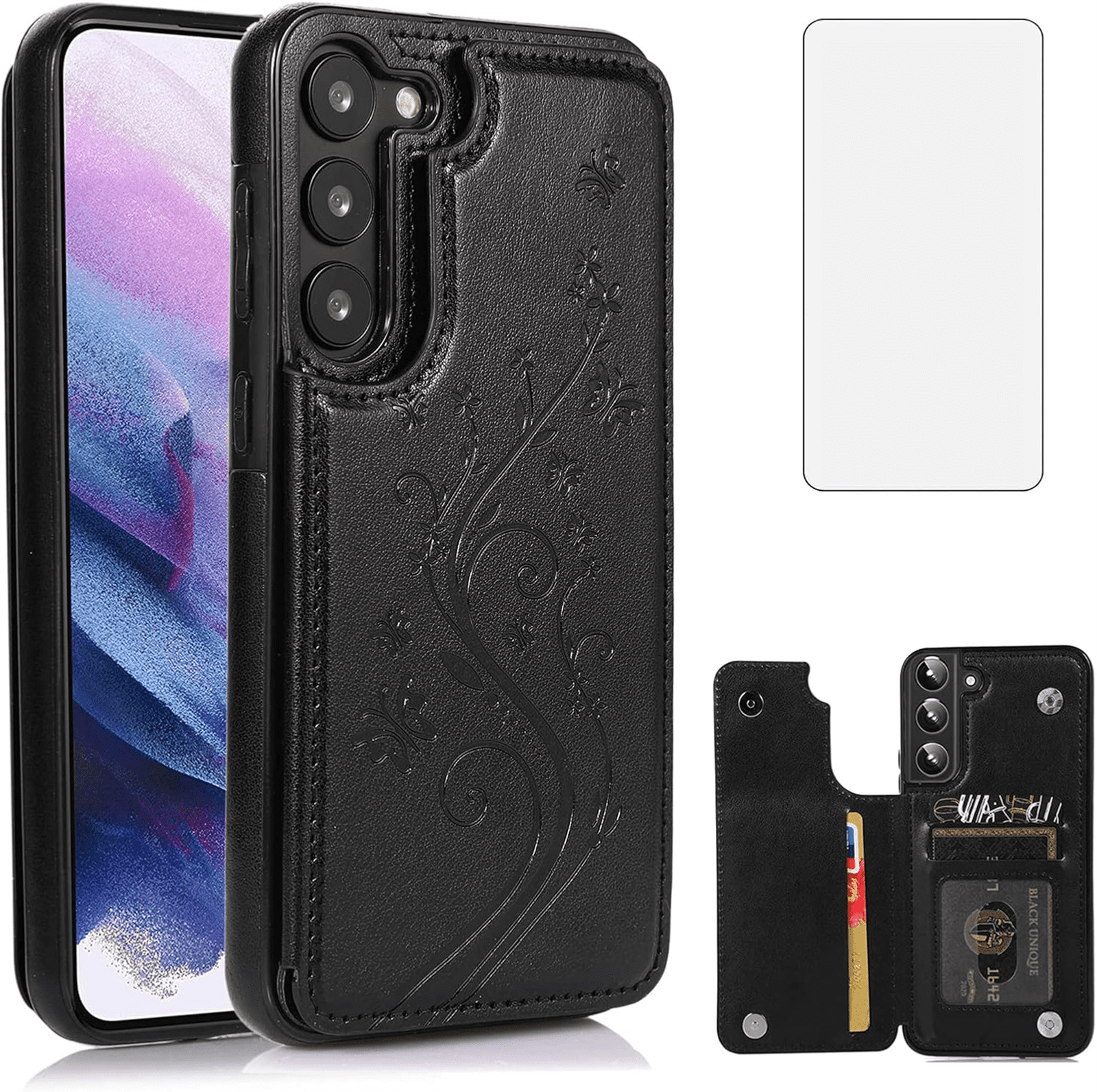 Asuwish Case for Samsung Galaxy S23 5G with Tempered Glass Screen Protector， Flip Wallet Cases ...