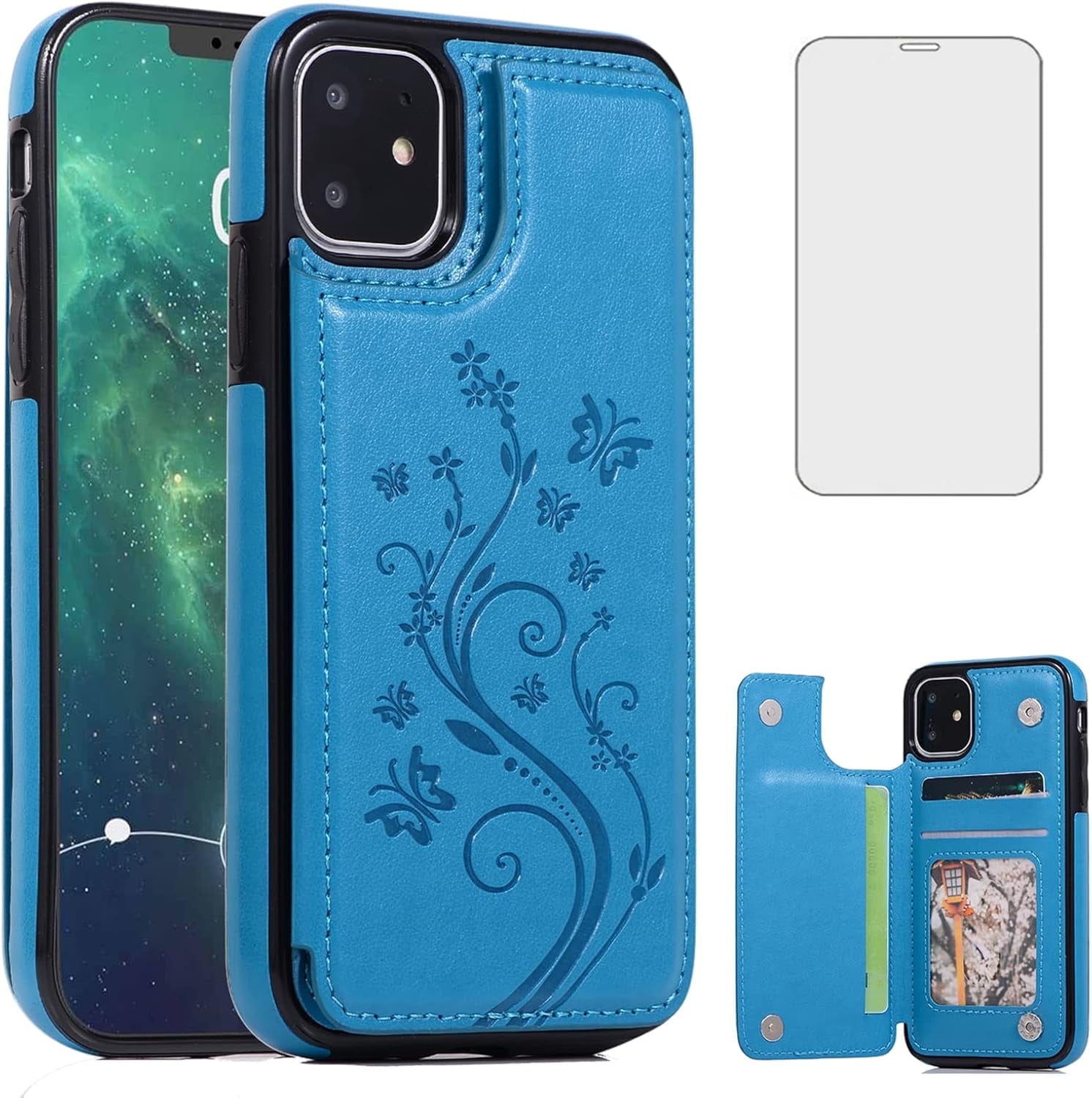 Asuwish Compatible with iPhone 11 6.1 Wallet Phone Case Tempered Glass ...