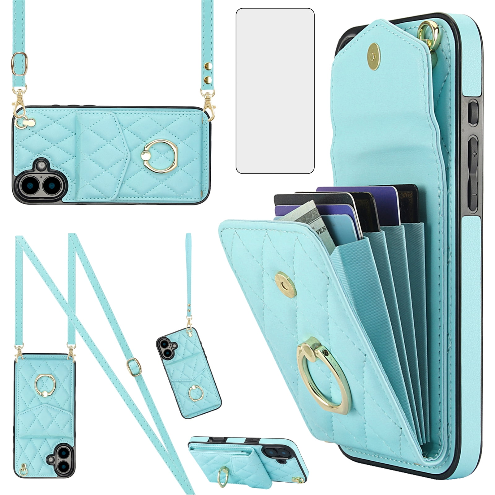 Asuwish Compatible with iPhone 16 6.1 inch Wallet Phone Case Tempered ...