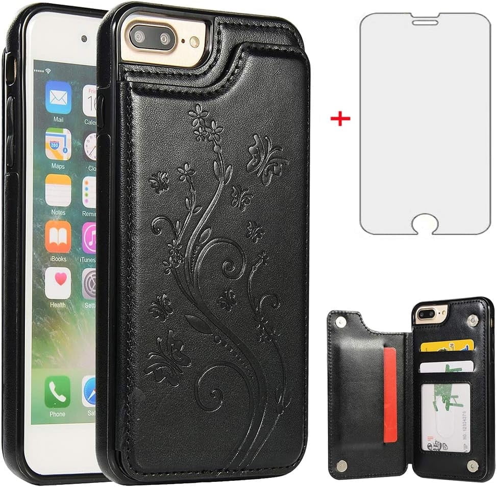Asuwish Compatible with Phone 7plus 8plus 7/8 Plus Wallet Phone Case Tempered Glass Screen ...