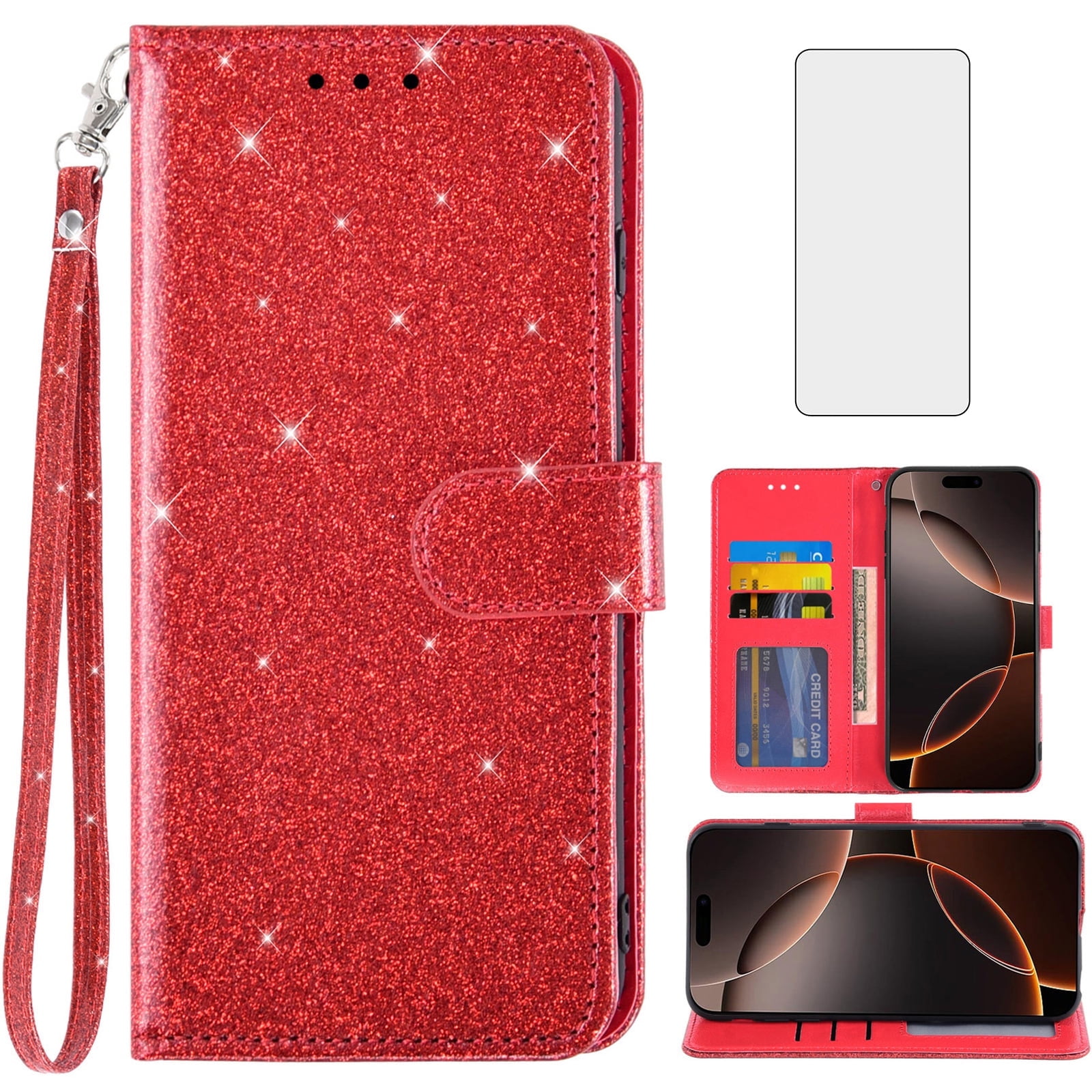 Asuwish Compatible with iPhone 16 Pro 6.3 inch Wallet Phone Case and Tempered Glass Screen ...