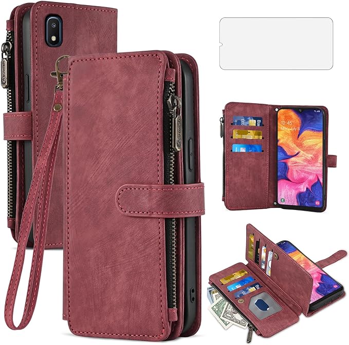 Asuwish Phone Case for Samsung Galaxy A10e Wallet Cover and Tempered Glass Screen Protector ...
