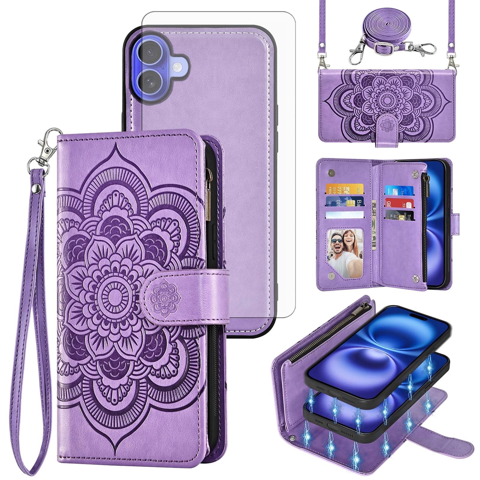 Asuwish Phone Case for iPhone 16 6.1 inch Zipper Wallet Magnetic ...