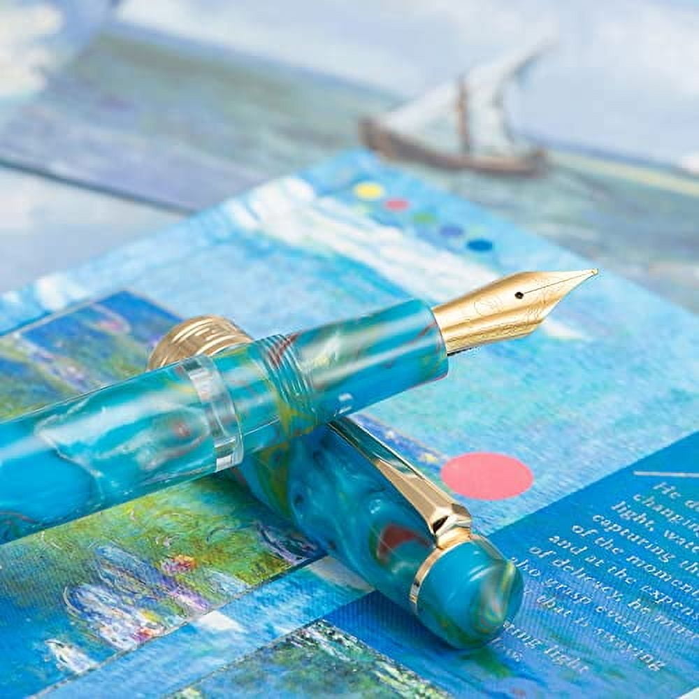 Asvine Lake Blue Resin Fountain Pen Piston Filling Light Weight, Gold ...
