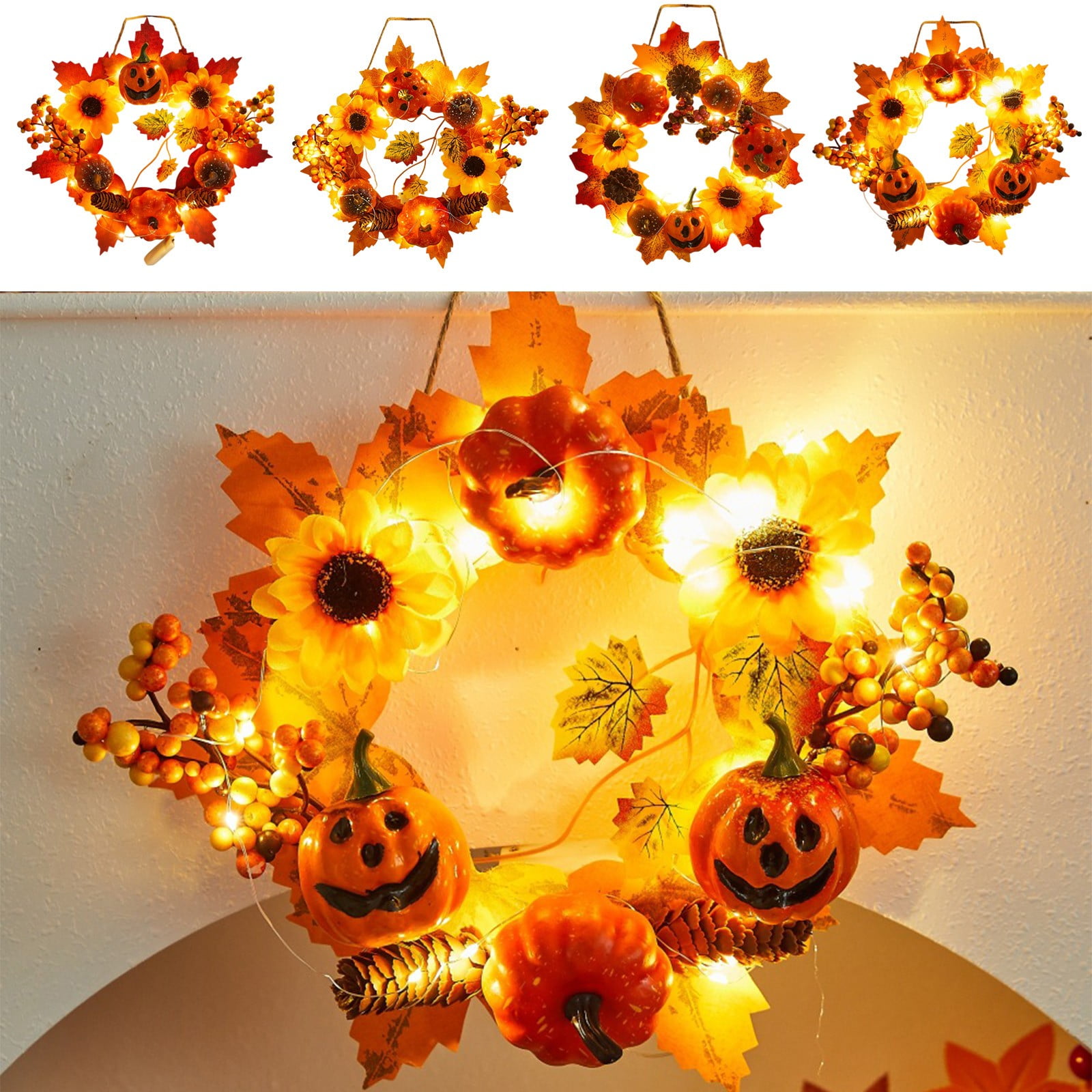 Asxite Home Decoration, Halloween Maple Leaf Pumpkin Wreath Door Decor - Walmart.com