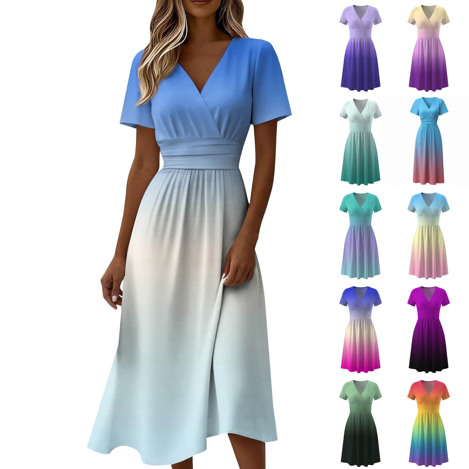 Asxite Summer Dresses for Women Casual Gradient Print Sundress ...