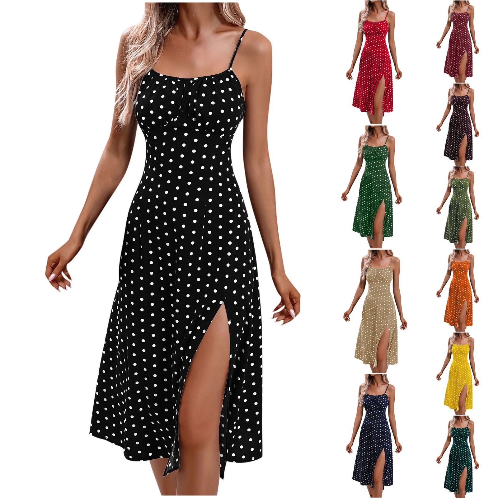 Asxite Summer Dresses for Women Casual Polka Print Sleeveless Round ...