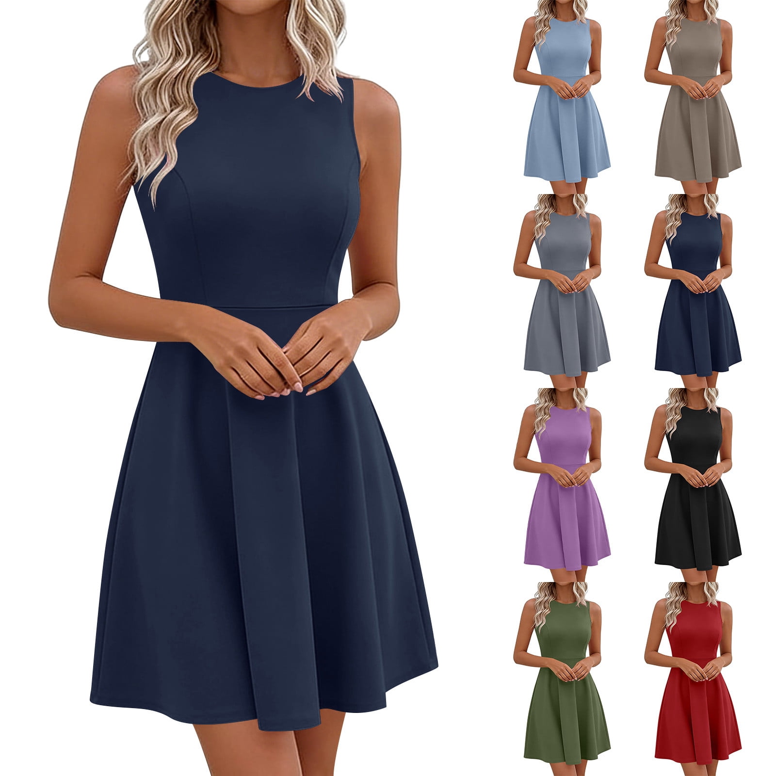 Asxite Summer Dresses for Women Casual Solid Sleeveless A Line Side ...