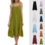 Asxite Summer Dresses for Women Casual Solid Spaghetti Strap Backless ...