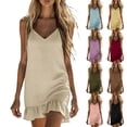 Asxite Summer Dresses for Women Casual Solid Spaghetti Strap V Neck ...