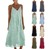 Asxite Summer Dresses for Women Casual Solid Textured Spaghetti Strap V ...