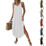 Asxite Summer Dresses for Women Casual Solid V Neck Spaghetti Strap ...