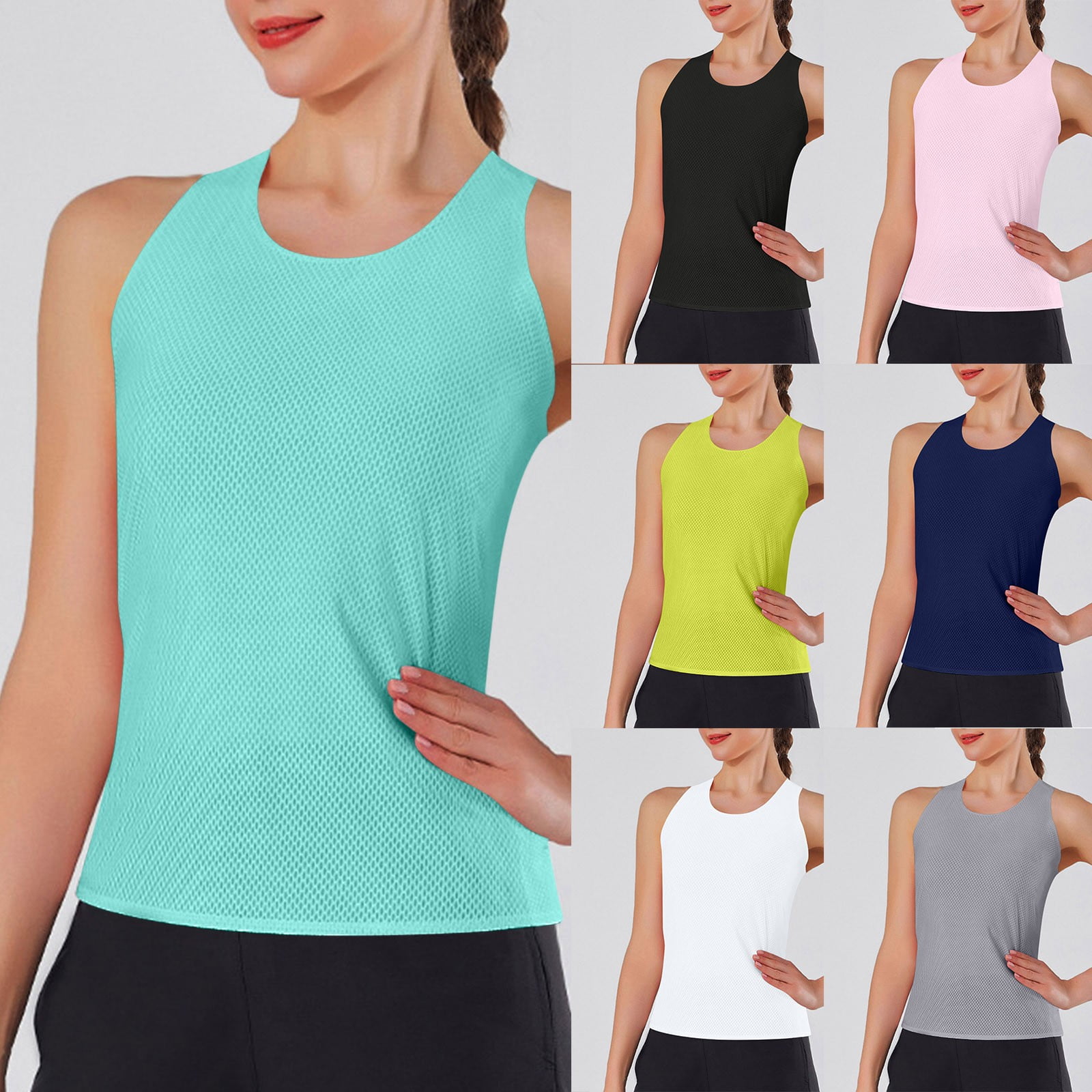 Asxite Tank Tops for Women Sleeveless Solid Color Mesh Breathable ...