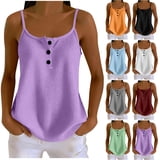 Asxite Tank Tops for Women Sleeveless Solid Color Round Neck Button ...