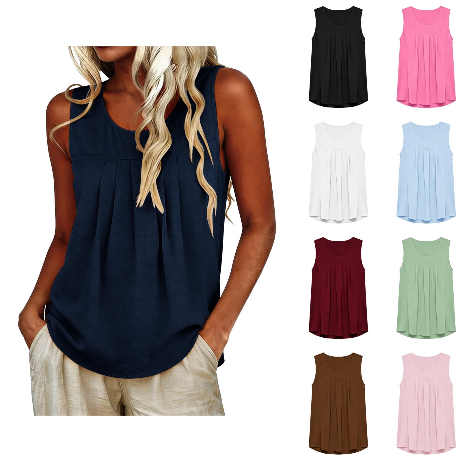 Asxite Tank Tops for Women Sleeveless Solid Color Round Neck Loose and ...