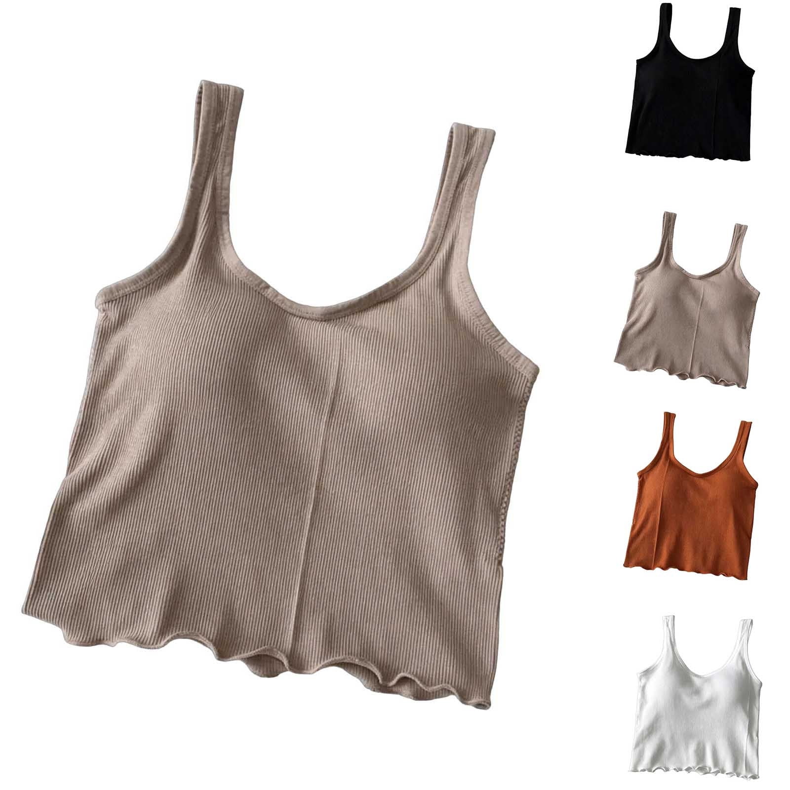 Asxite Tank Tops for Women Sleeveless Solid Color Seamless Built In Bra ...