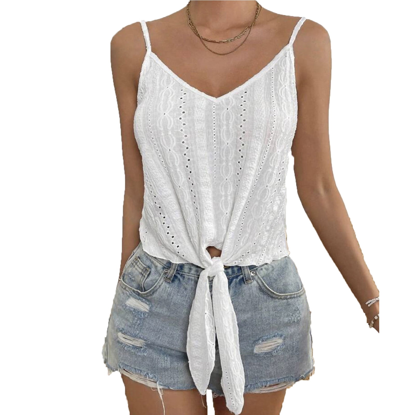 Asxite Tank Tops for Women Sleeveless Solid Color V Neck Spaghetti ...