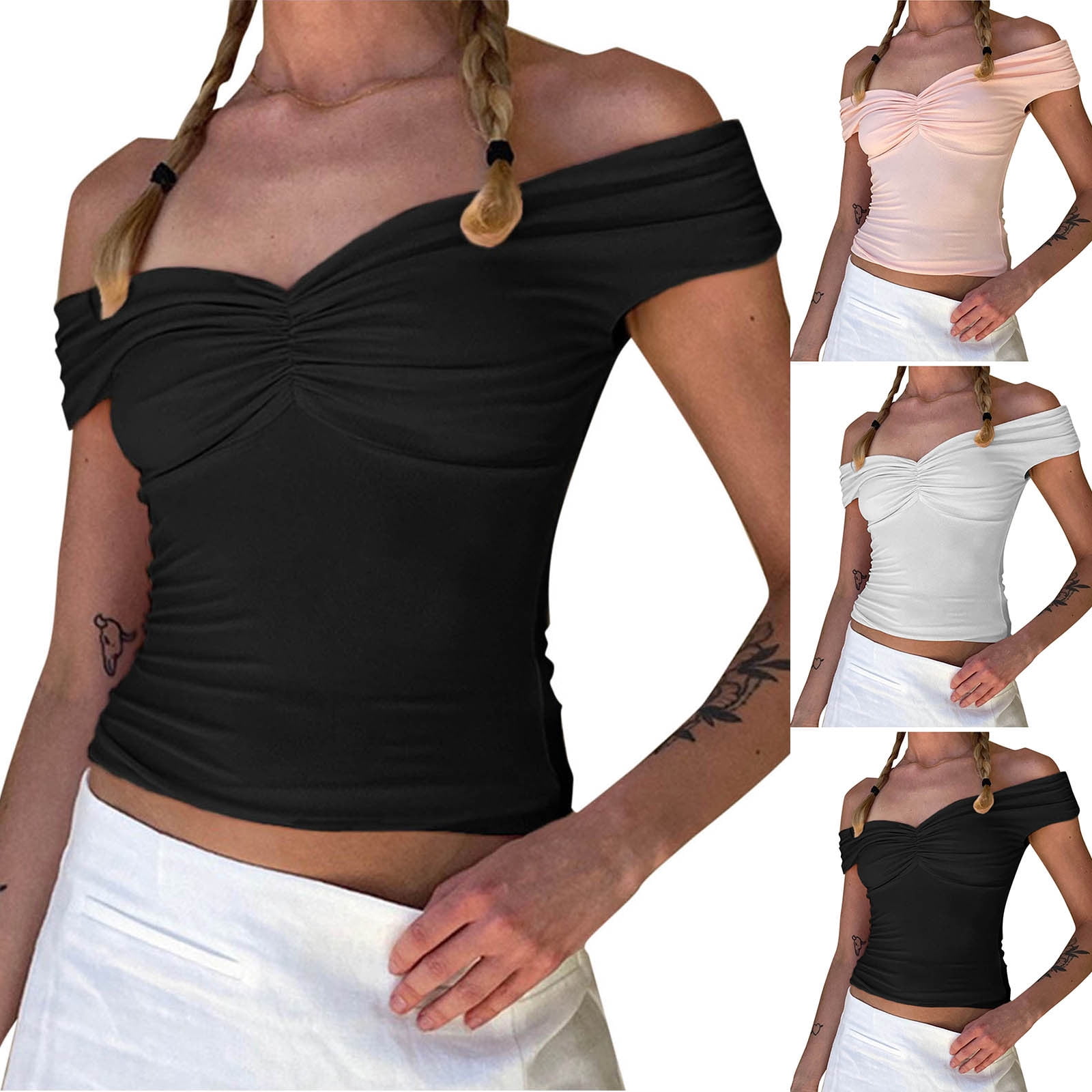 Asxite Tank Tops for Women Sleeveless Trendy Solid Color Off Shoulder ...