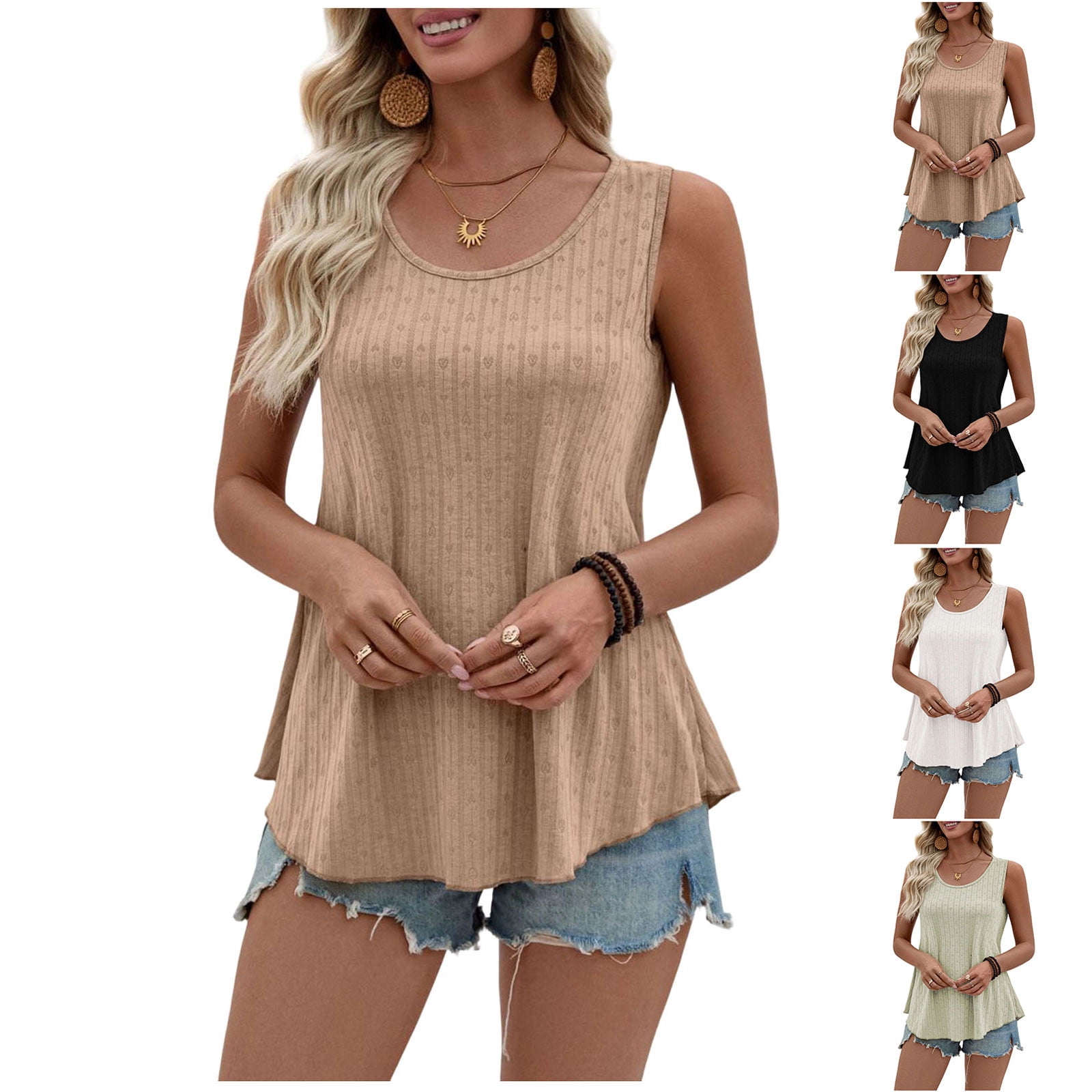 Asxite Tank Tops for Women Sleeveless Trendy Solid Color Round Neck ...