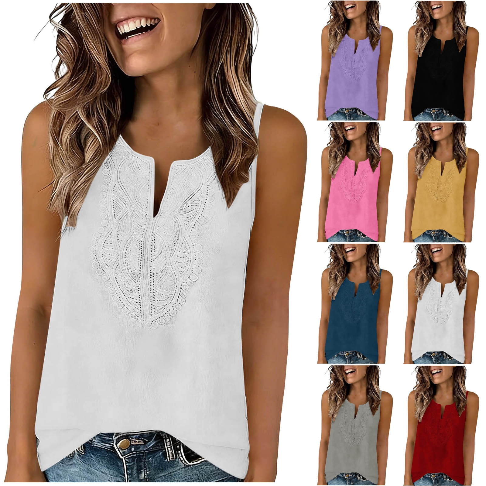 Asxite Tank Tops for Women Sleeveless Trendy Solid Color Small V Neck ...