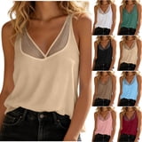 Asxite Tank Tops for Women Sleeveless Trendy Solid Color V Neck Spliced ...