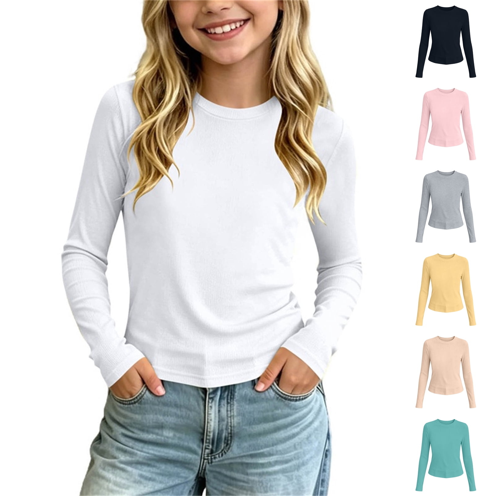 Asxite Toddler Girls Tshirt Solid Color Long Sleeve Crew Neck Casual ...