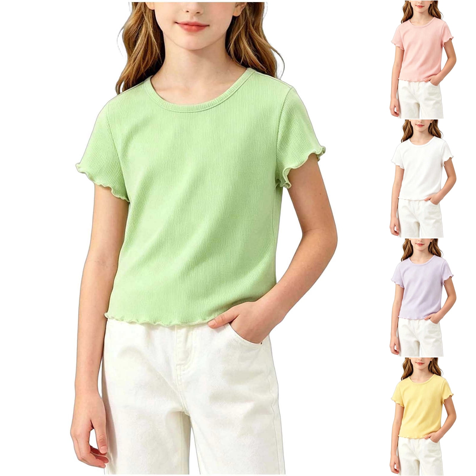 Asxite Toddler Girls Tshirt Solid Color Short Sleeve Crew Neck Casual ...