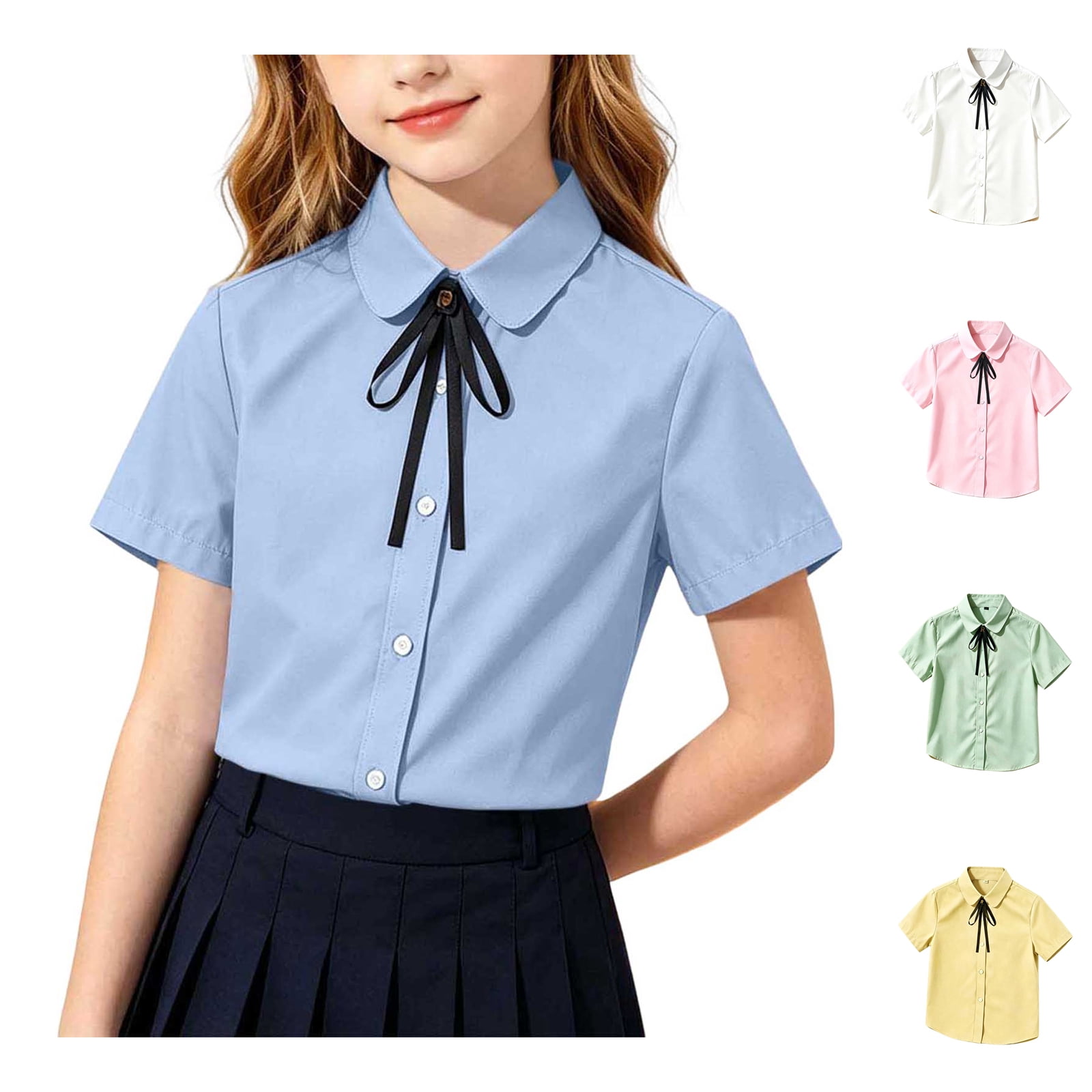Asxite Toddler Girls White Shirt Solid Color Short Sleeve Button Down ...