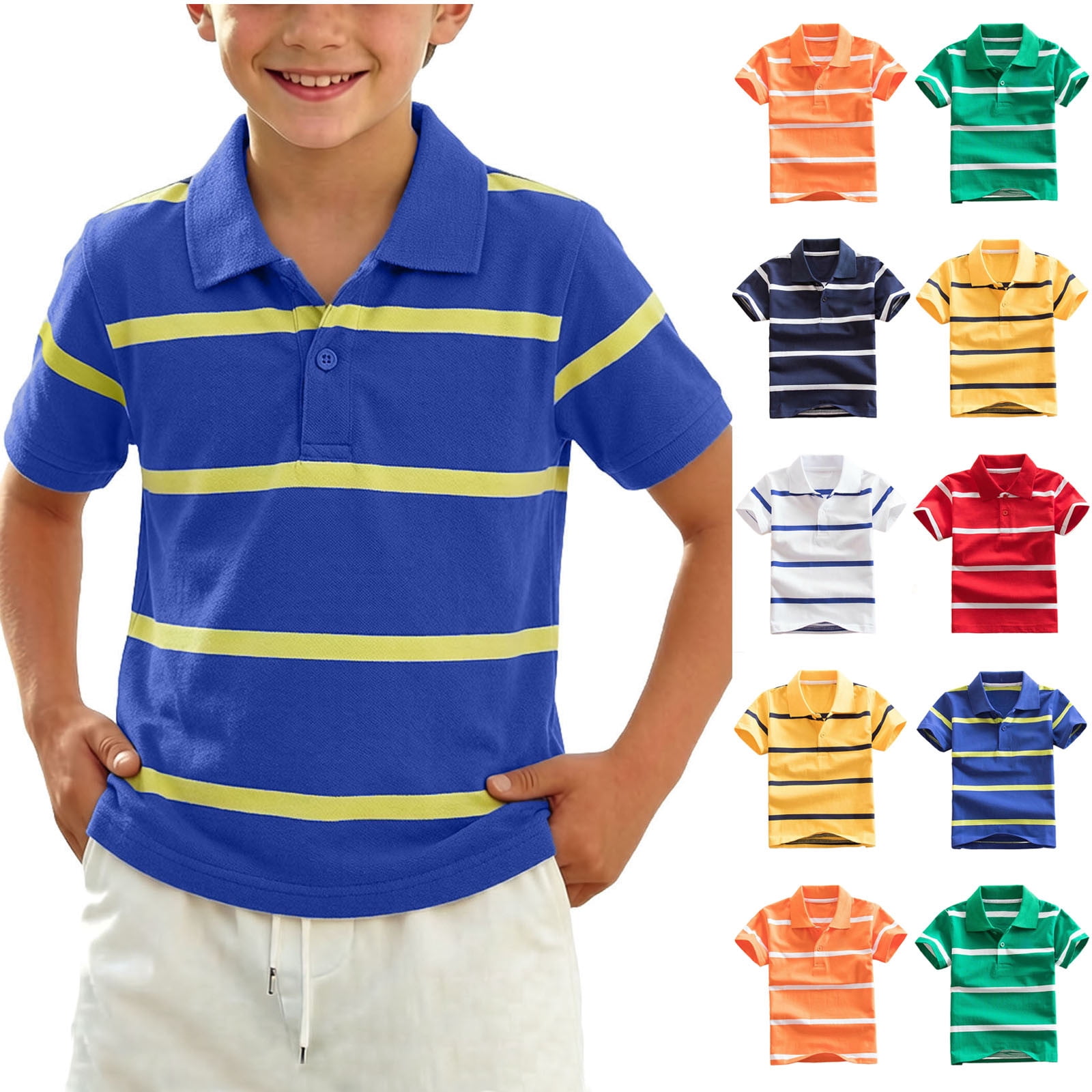 Asxite Toddler Shirts Striped Print Short Sleeve Turn Down Collar ...