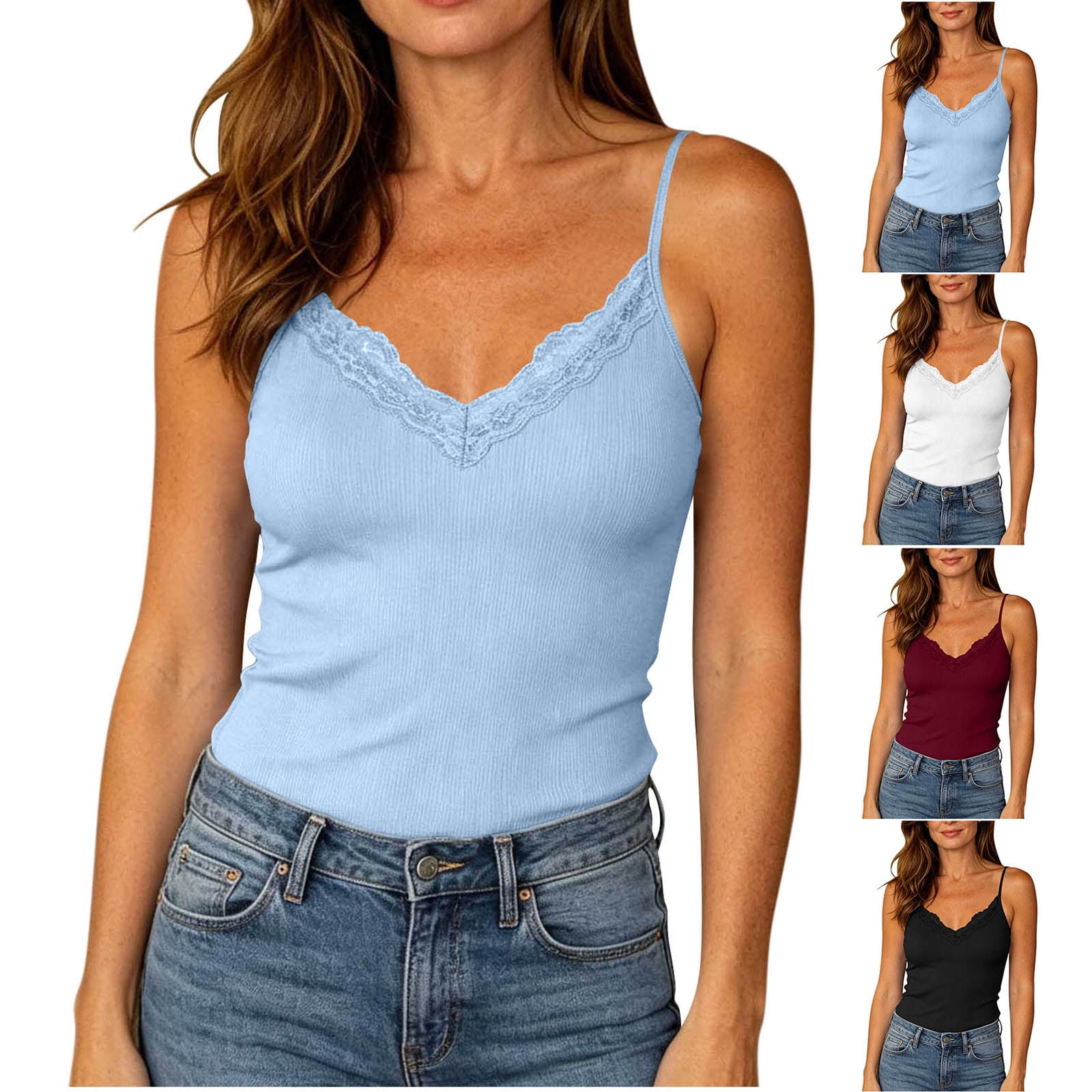 Asxite Womens Pajamas Casual Loose Breathable Spaghetti Strap V Neck ...