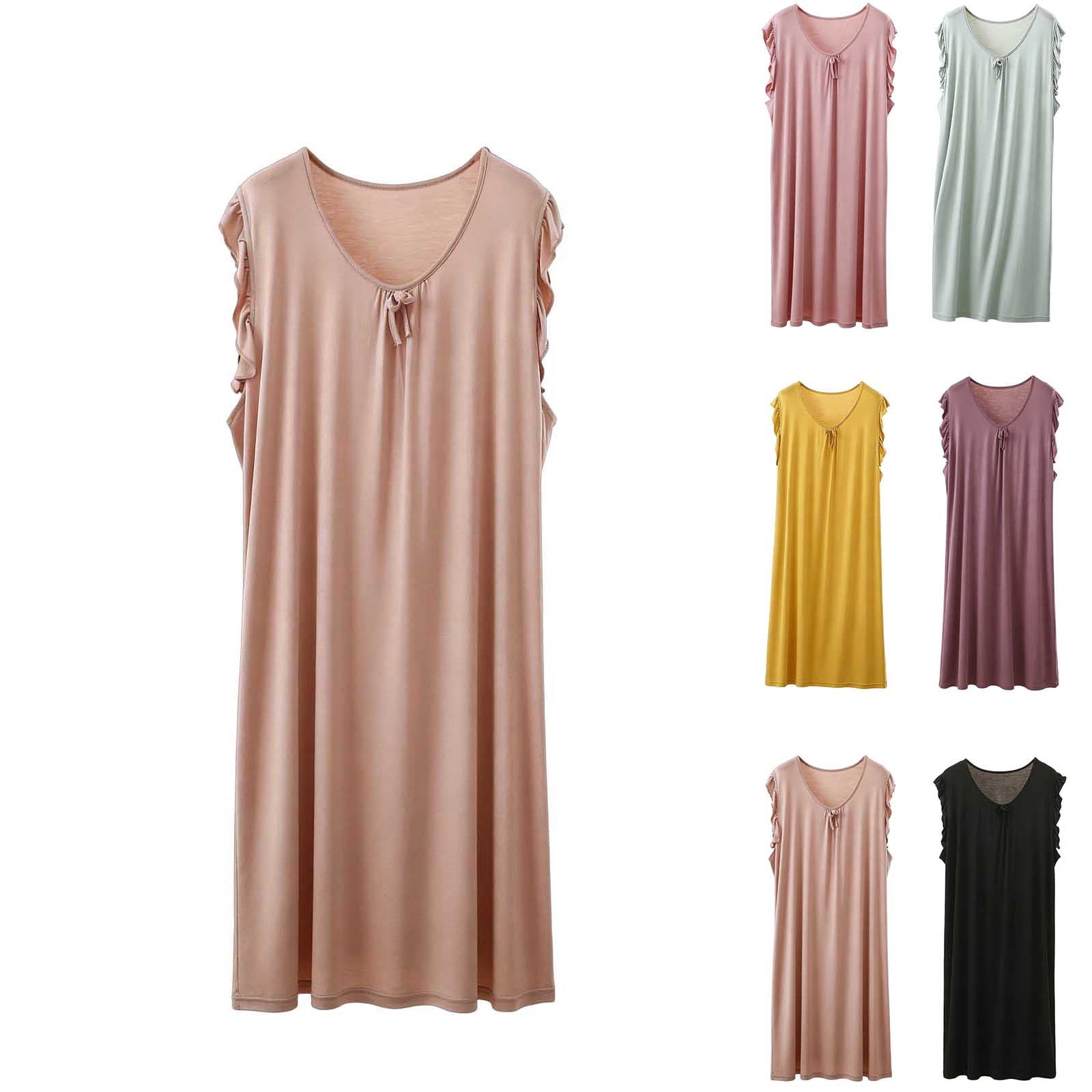 Asxite Womens Pajamas Solid Sleeveless Crew Neck Rayon Thin Ruffle Hem ...
