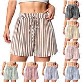 Asxite Womens Shorts Faux Linen Striped Casual Loose Workout Elastic ...