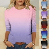 Asxite Womens Tops 3 Quarter Sleeve Trendy Gradient Print Round Neck 2 ...