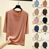 Asxite Womens Tops Half Sleeve Solid Color Round Neck Layering Casual ...