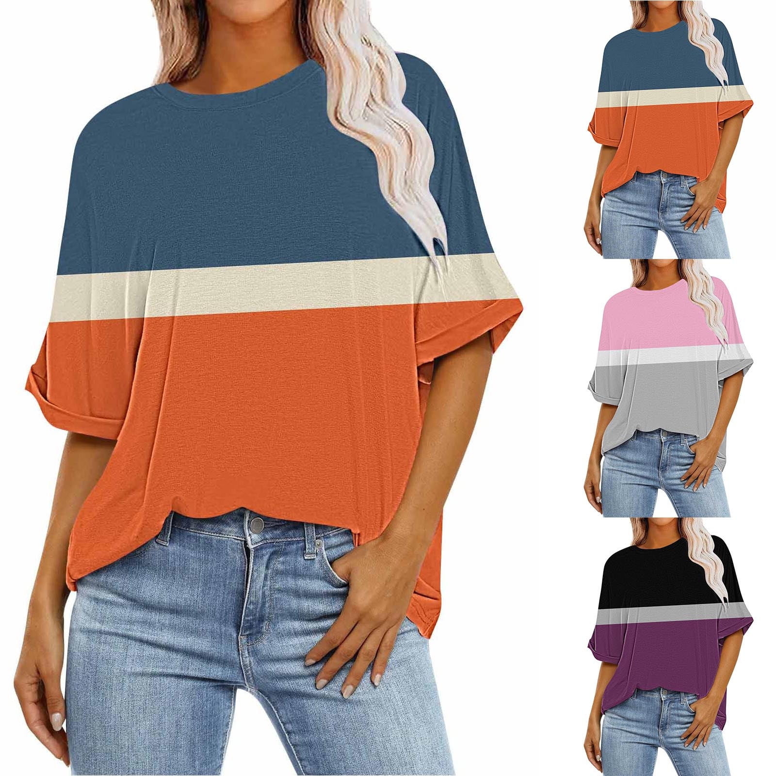 Asxite Womens Tops Plus Size Raglan Sleeve Spliced Print Round Neck ...